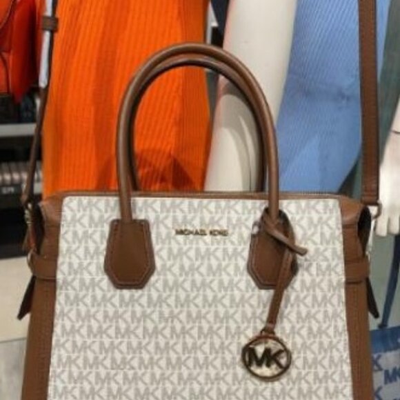 Michael Kors | Bags | Mercer Medium Logo And Leather Belted Satchel ...